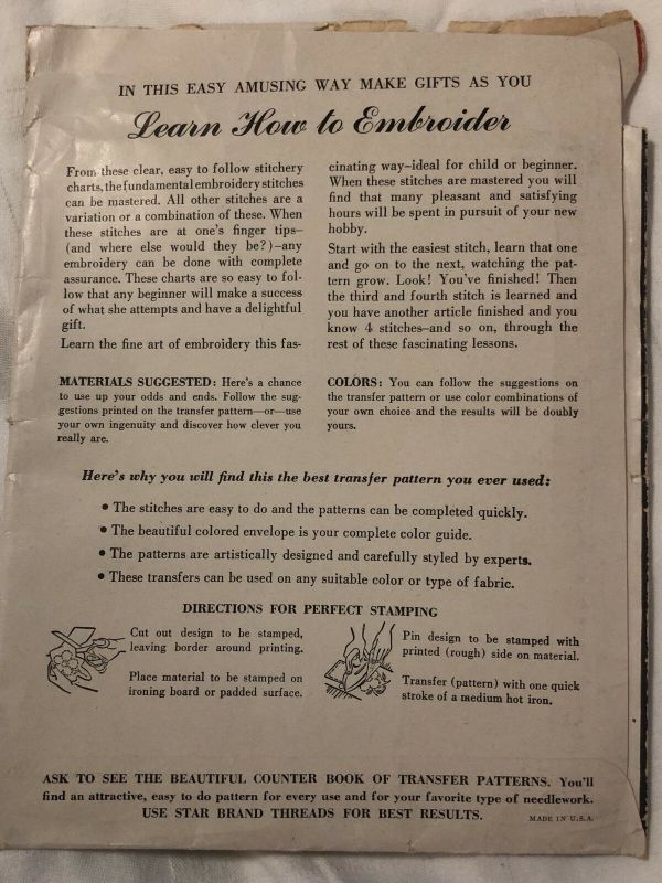 Vintage American Thread Company Transfer Pattern 101 Embroidery Primer ...