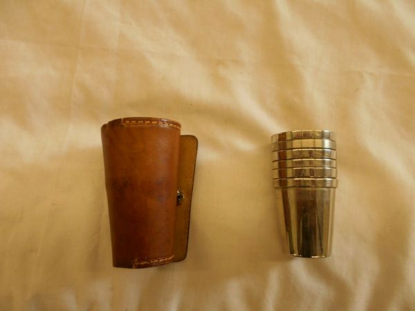 (6) Vintage Germany Silver Tone Shot Glasses With Leather Case | #55967026