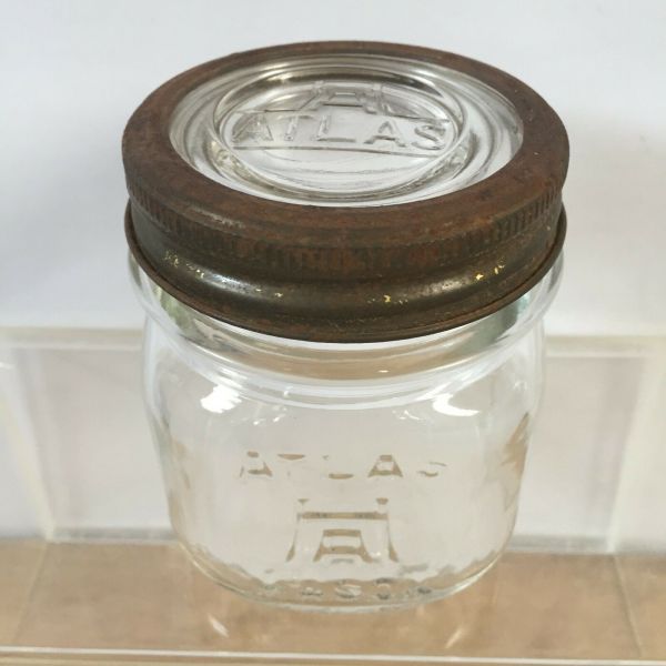 Vintage Atlas Mason Half Pint Clear Glass Top Insert Embossed Fruit ...
