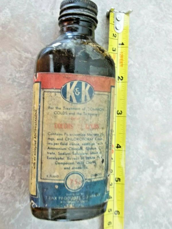 K&K Cough Syrup By T LAX Bottle Almost Full Paper Label | #56140821